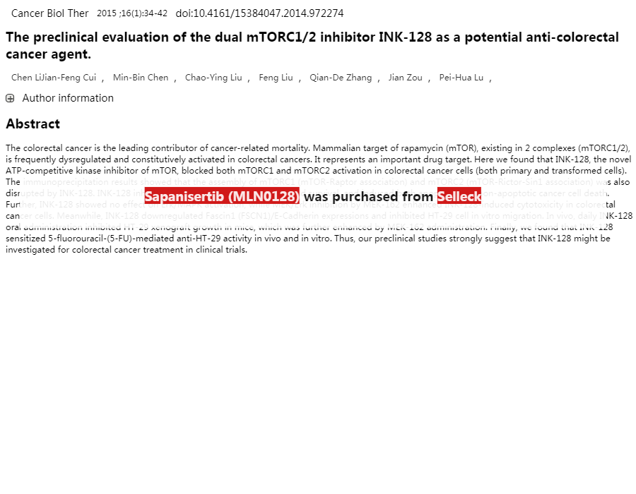 Sapanisertib (MLN0128) | 购买mTOR 抑制剂 - Selleck