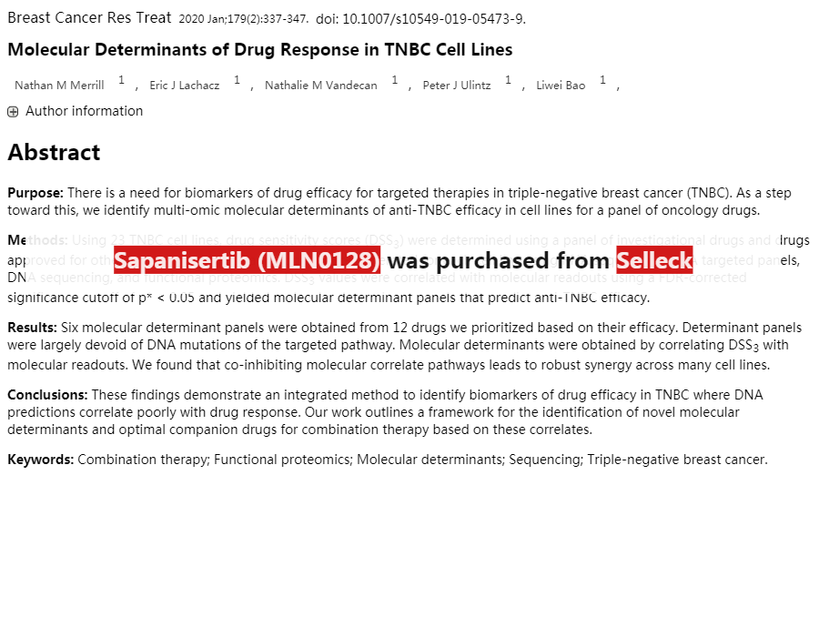 Sapanisertib (MLN0128) | 购买mTOR 抑制剂 - Selleck