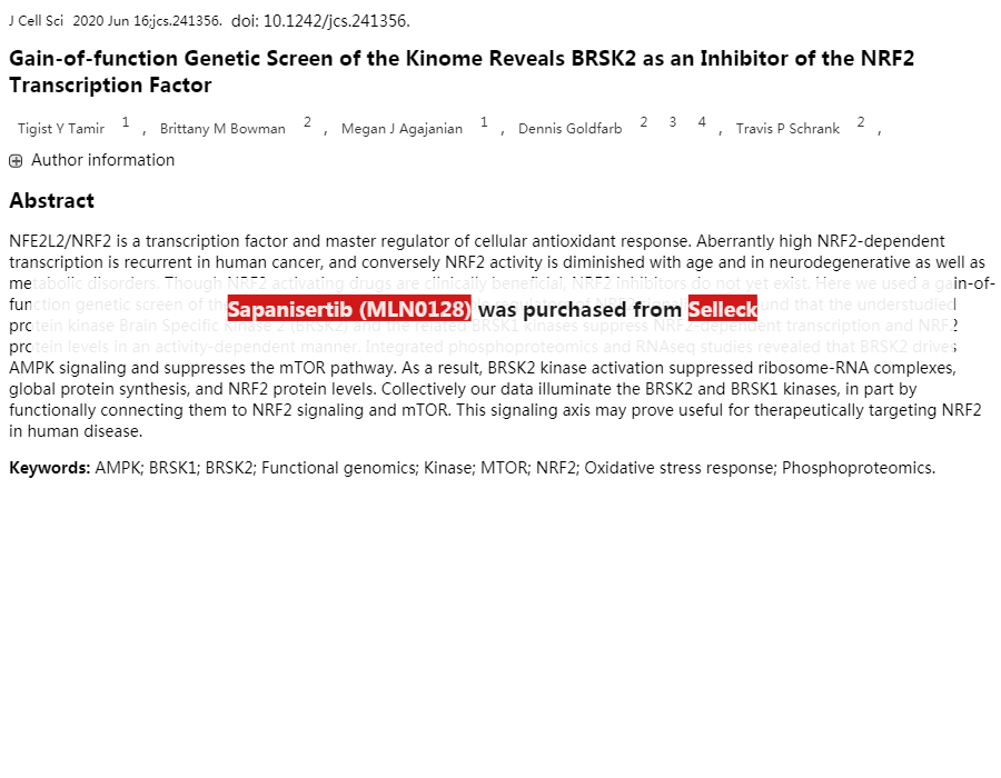 Sapanisertib (MLN0128) | 购买mTOR 抑制剂 - Selleck