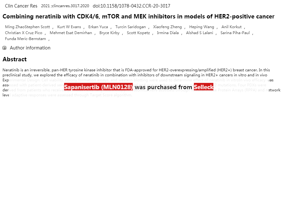 Sapanisertib (MLN0128) | 购买mTOR 抑制剂 - Selleck