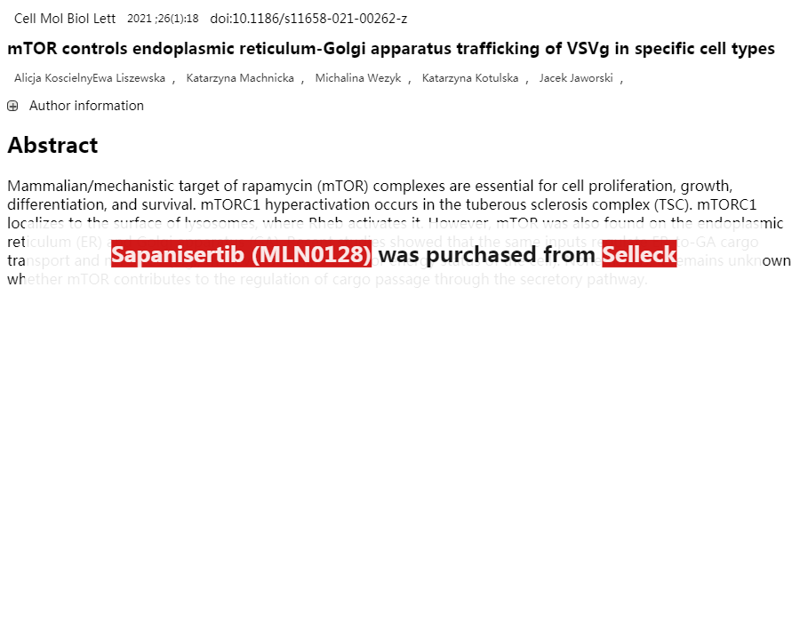 Sapanisertib (MLN0128) | 购买mTOR 抑制剂 - Selleck
