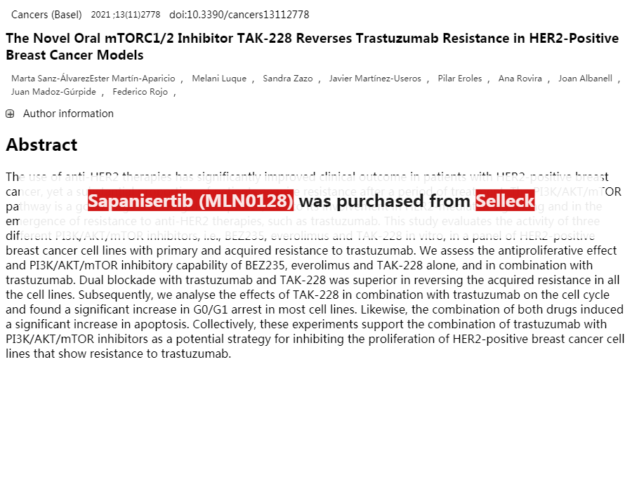 Sapanisertib (MLN0128) | 购买mTOR 抑制剂 - Selleck