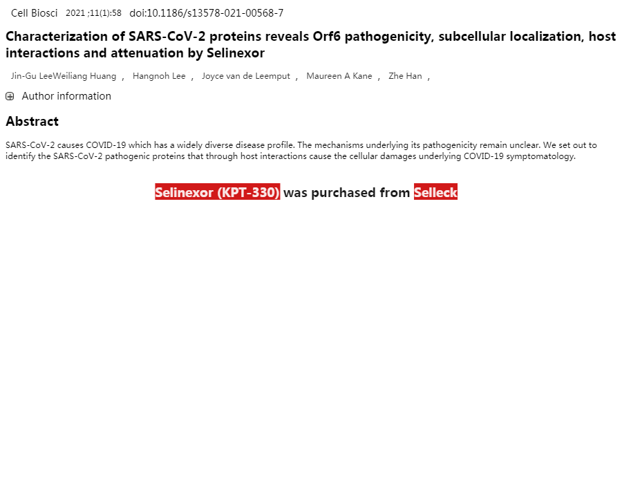 Selinexor (KPT-330) | 购买CRM1 抑制剂 - Selleck