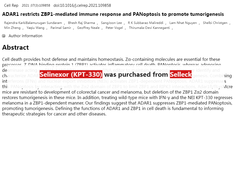 Selinexor (KPT-330) | 购买CRM1 抑制剂 - Selleck