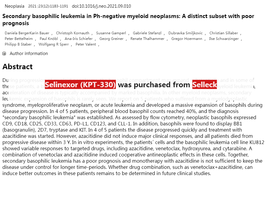 Selinexor (KPT-330) | 购买CRM1 抑制剂 - Selleck
