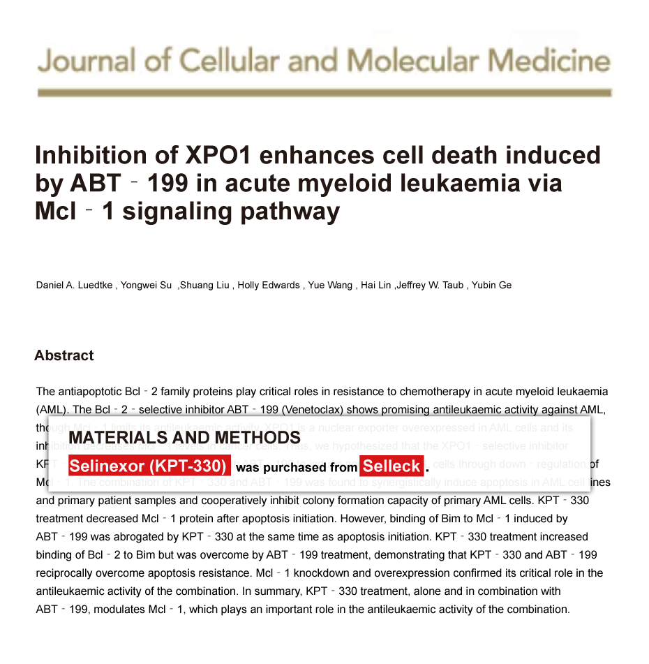 Selinexor (KPT-330) | 购买CRM1 抑制剂 - Selleck