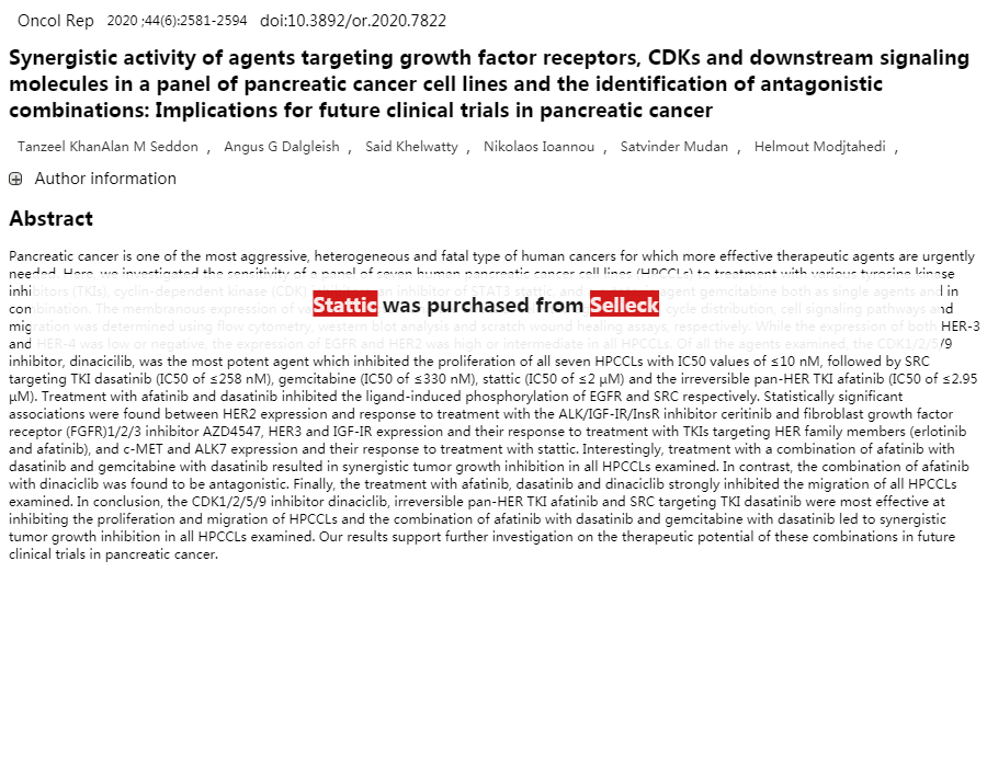 Stattic | 购买STAT 抑制剂 - Selleck