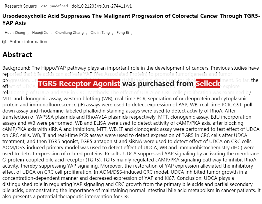 TGR5 Receptor Agonist | GPCR19 抑制剂 | 现货供应 | 美国品牌 | 免费采购电话400-668-6834