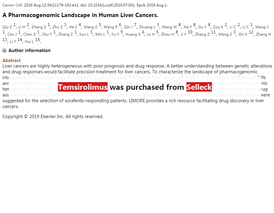 Temsirolimus (CCI-779) | 购买mTOR 抑制剂 - Selleck