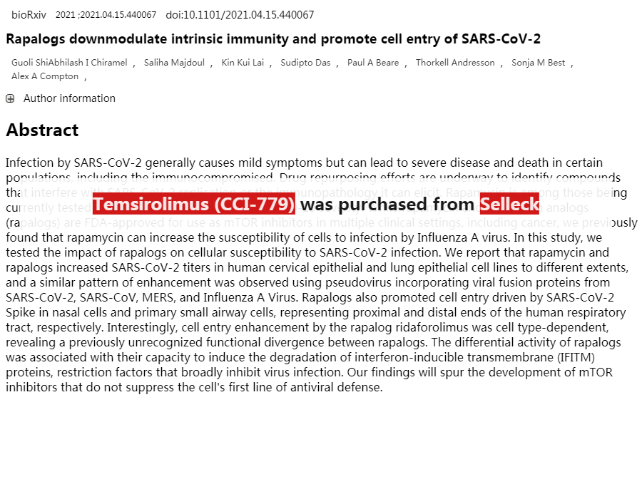 Temsirolimus (CCI-779) | 购买mTOR 抑制剂 - Selleck