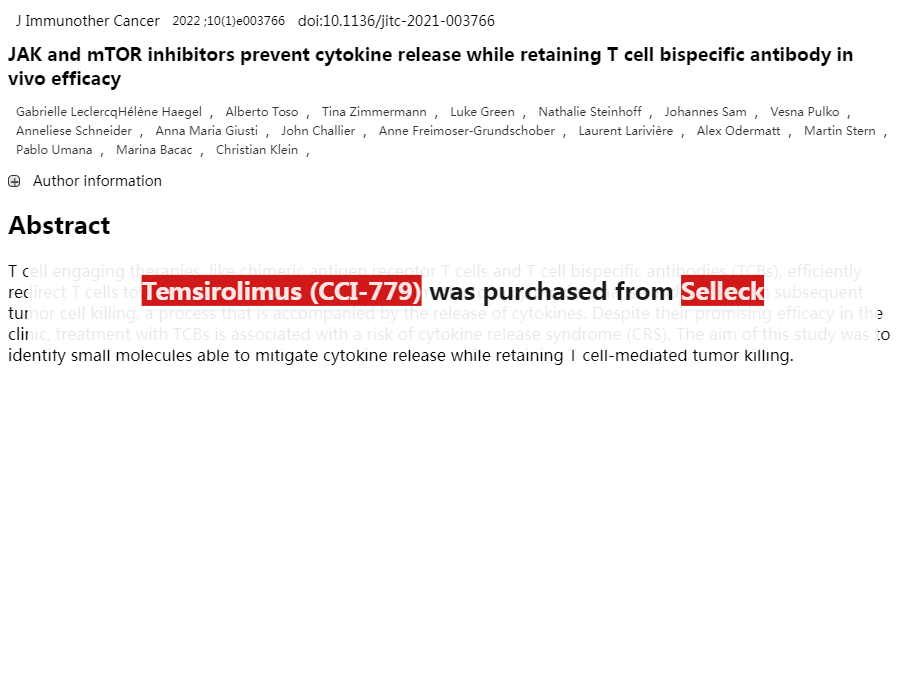 Temsirolimus (CCI-779) | 购买mTOR 抑制剂 - Selleck