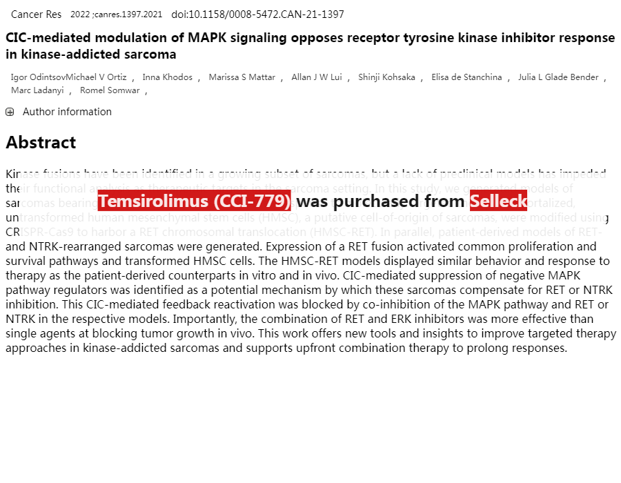 Temsirolimus (CCI-779) | 购买mTOR 抑制剂 - Selleck