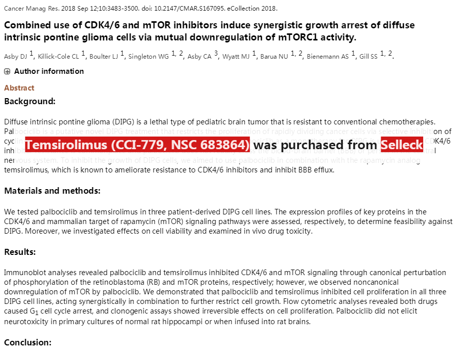 Temsirolimus (CCI-779) | 购买mTOR 抑制剂 - Selleck