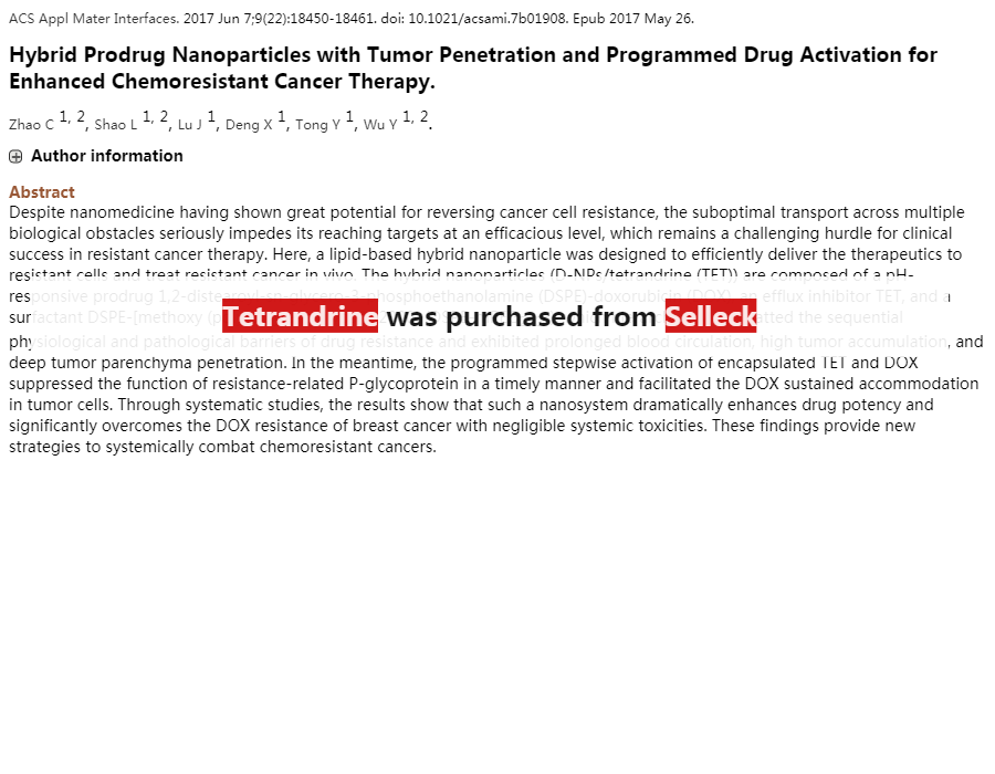 Tetrandrine (NSC-77037) | Calcium Channel 抑制剂 | 现货供应 | 美国品牌 | 免费采购电话400 ...