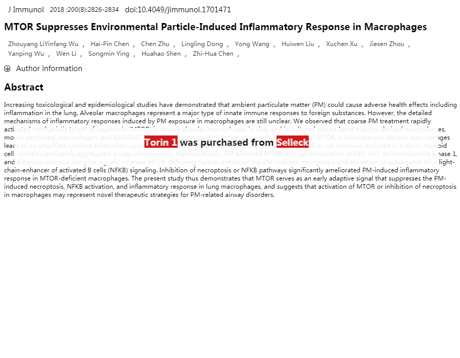 Torin 1 | 购买mTOR 抑制剂 - Selleck