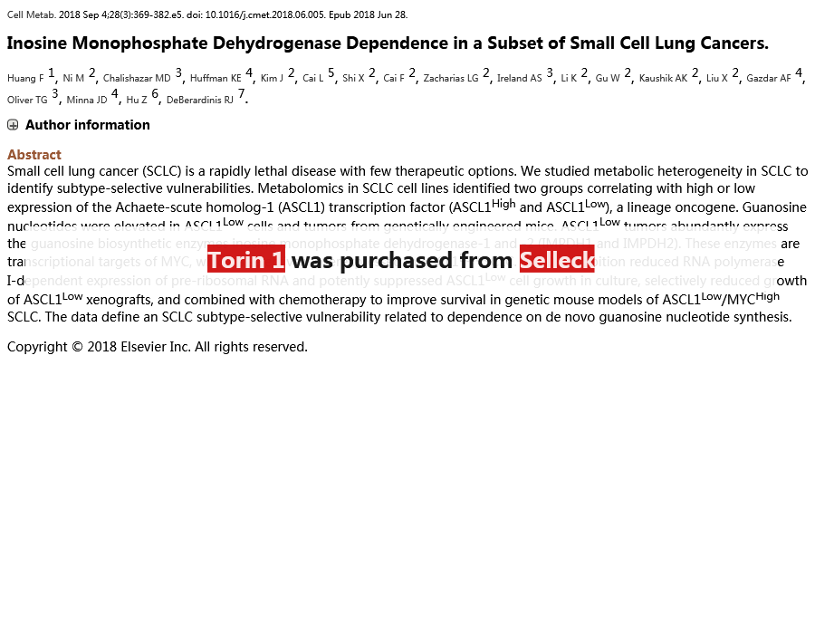 Torin 1 | 购买mTOR 抑制剂 - Selleck