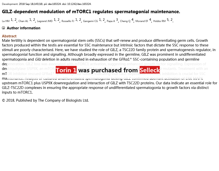 Torin 1 | 购买mTOR 抑制剂 - Selleck