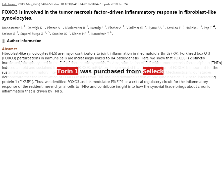 Torin 1 | 购买mTOR 抑制剂 - Selleck