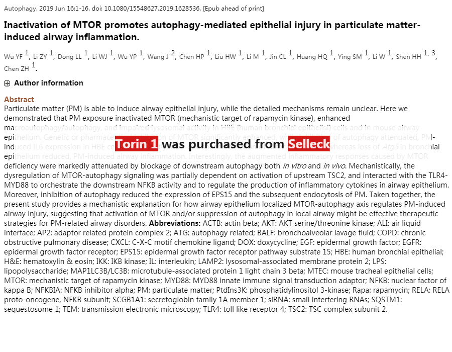 Torin 1 | 购买mTOR 抑制剂 - Selleck