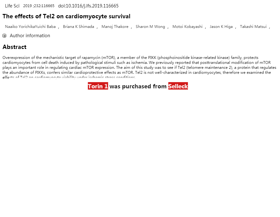 Torin 1 | 购买mTOR 抑制剂 - Selleck