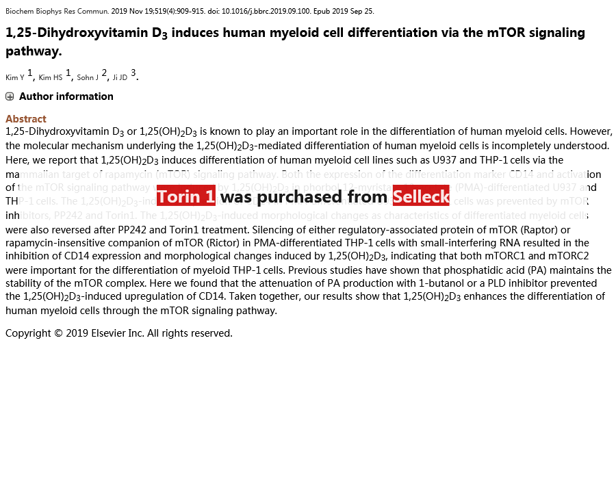 Torin 1 | 购买mTOR 抑制剂 - Selleck