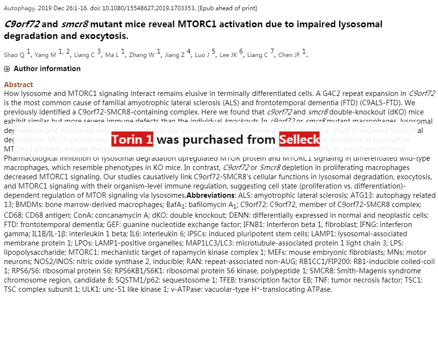 Torin 1 | 购买mTOR 抑制剂 - Selleck