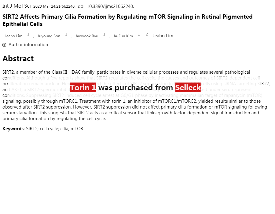 Torin 1 | 购买mTOR 抑制剂 - Selleck