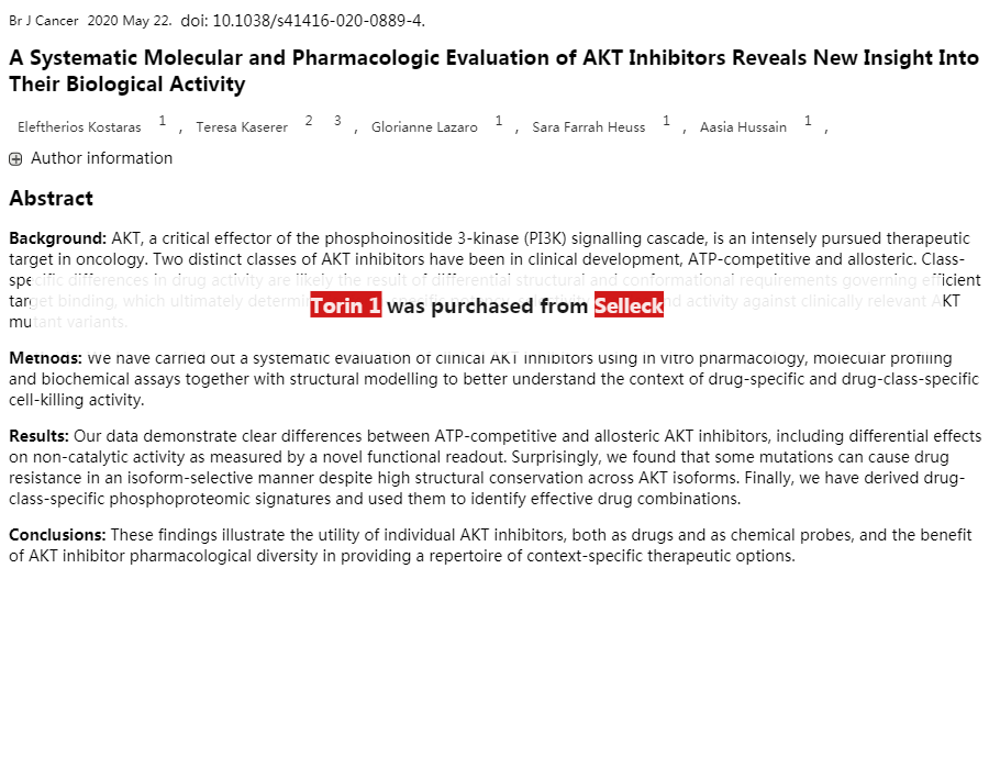 Torin 1 | 购买mTOR 抑制剂 - Selleck
