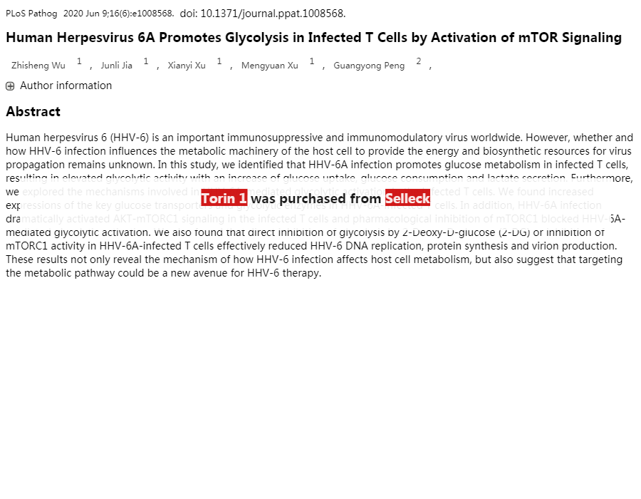 Torin 1 | 购买mTOR 抑制剂 - Selleck