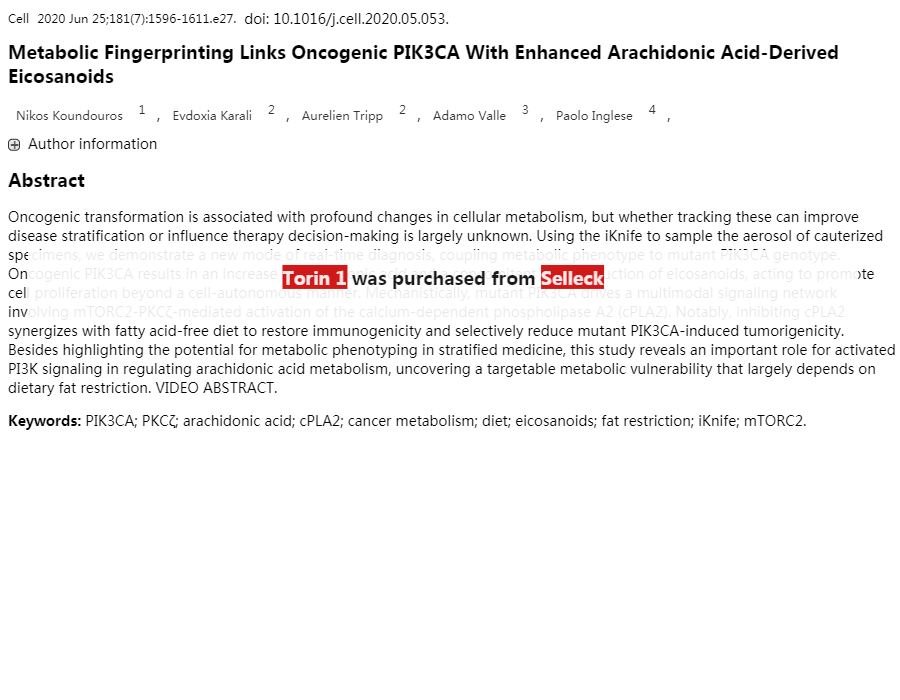 Torin 1 | 购买mTOR 抑制剂 - Selleck