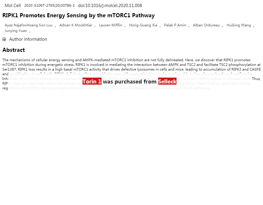 Torin 1 | 购买mTOR 抑制剂 - Selleck