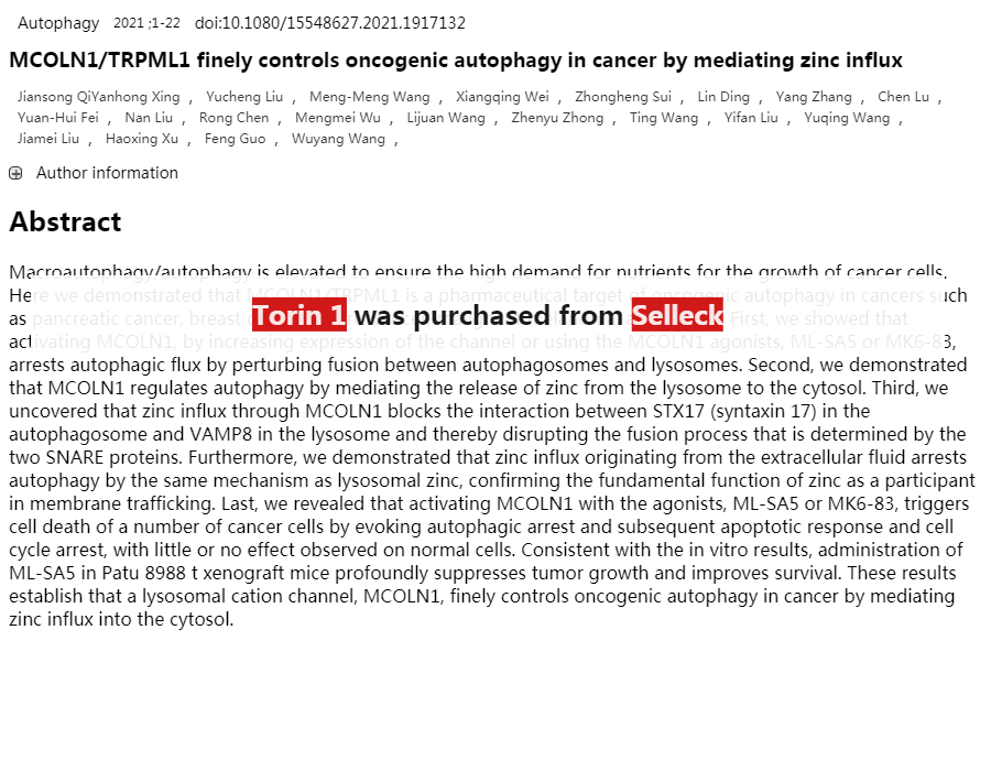 Torin 1 | 购买mTOR 抑制剂 - Selleck
