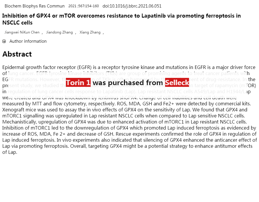 Torin 1 | 购买mTOR 抑制剂 - Selleck