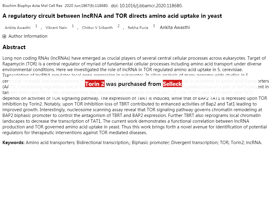 Torin 2 | 购买mTOR 抑制剂 - Selleck