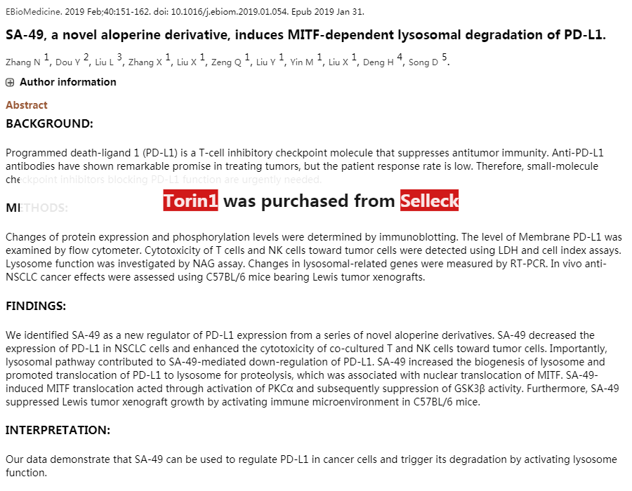Torin 1 | 购买mTOR 抑制剂 - Selleck