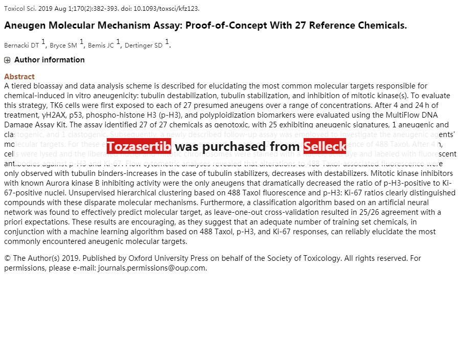 Tozasertib (VX-680, MK-0457) | 购买Aurora Kinase 抑制剂 - Selleck