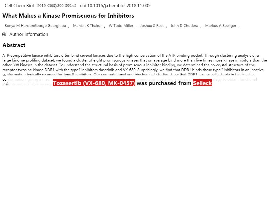 Tozasertib (VX-680, MK-0457) | 购买Aurora Kinase 抑制剂 - Selleck