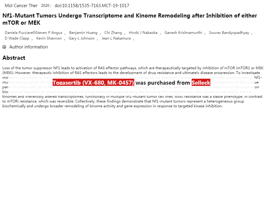 Tozasertib (VX-680, MK-0457) | 购买Aurora Kinase 抑制剂 - Selleck