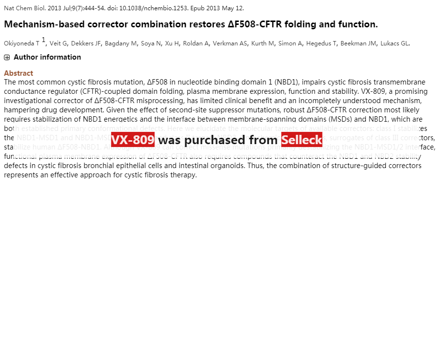 Lumacaftor (VX-809) | 购买CFTR 调节剂 - Selleck