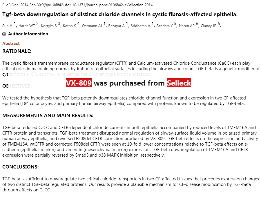 VX-809 (Lumacaftor) | 购买CFTR 调节剂 - Selleck
