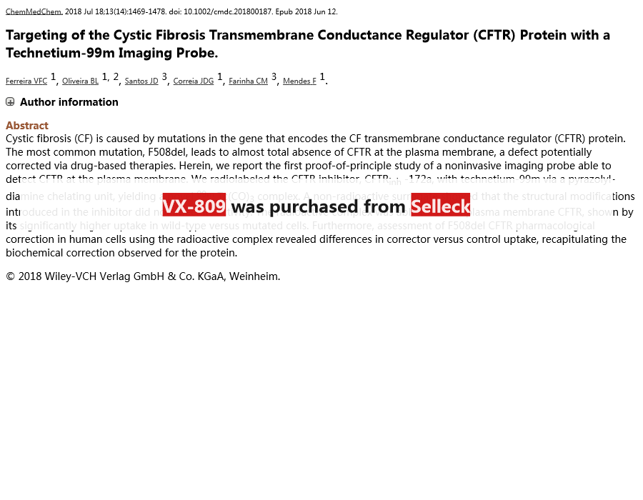 Lumacaftor (VX-809) | 购买CFTR 调节剂 - Selleck