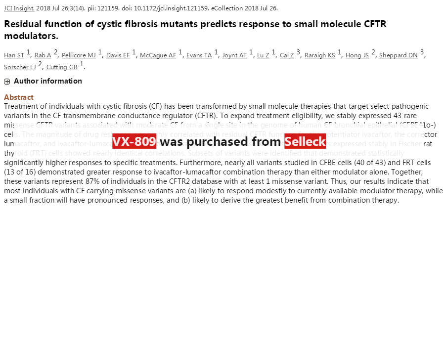 VX-809 (Lumacaftor) | 购买CFTR 调节剂 - Selleck