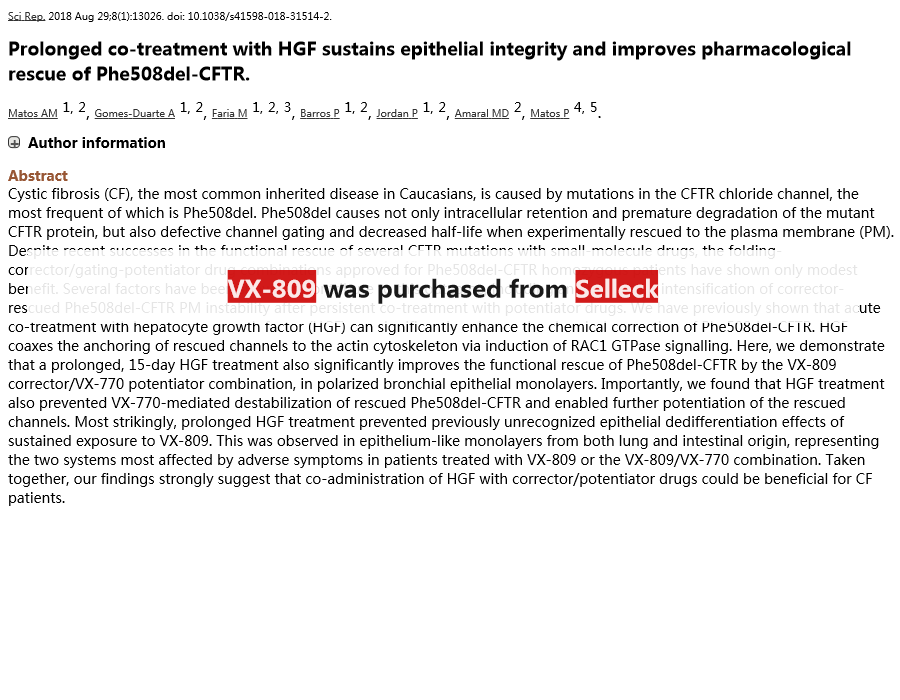 Lumacaftor (VX-809) | 购买CFTR 调节剂 - Selleck