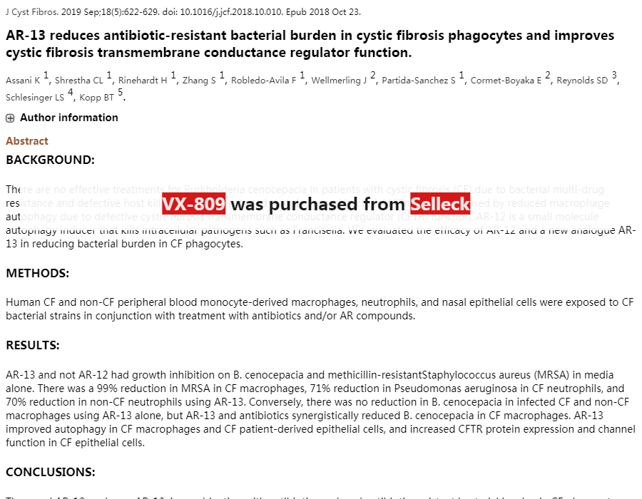 Lumacaftor (VX-809) | 购买CFTR 调节剂 - Selleck