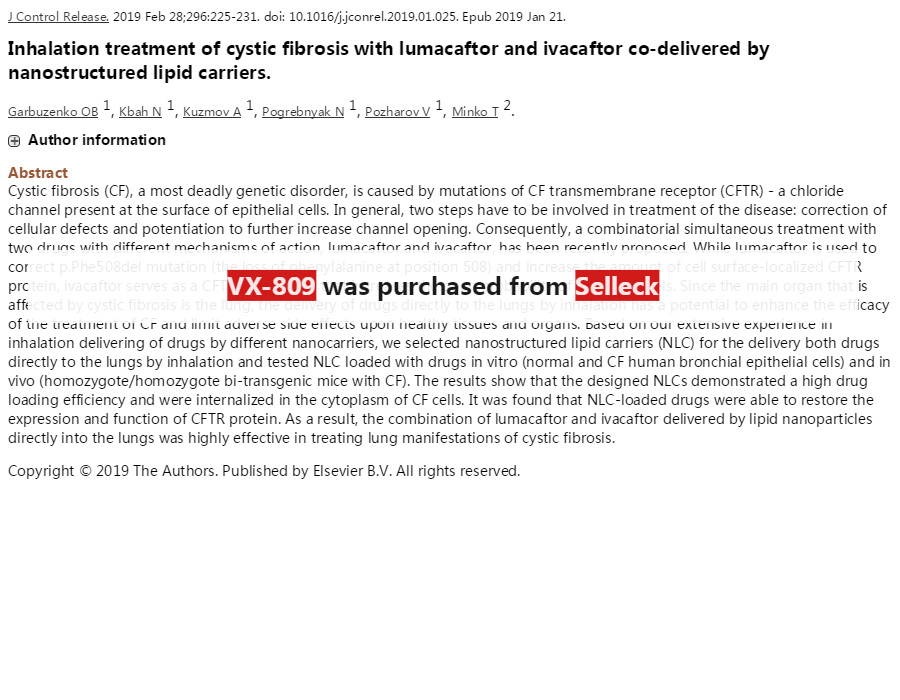 Lumacaftor (VX-809) | 购买CFTR 调节剂 - Selleck