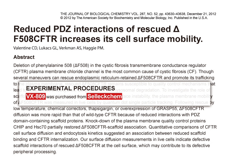 VX-809 (Lumacaftor) | 购买CFTR 调节剂 - Selleck