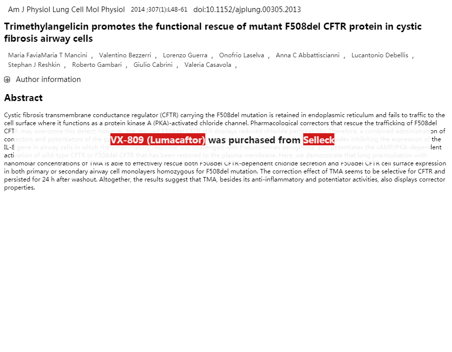 Lumacaftor (VX-809) | 购买CFTR 调节剂 - Selleck