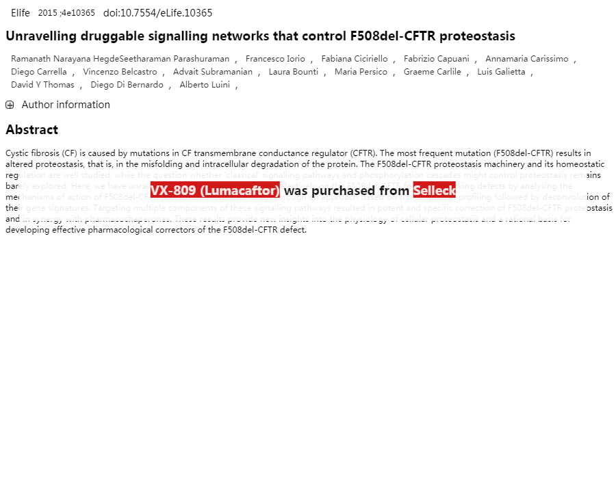 Lumacaftor (VX-809) | 购买CFTR 调节剂 - Selleck