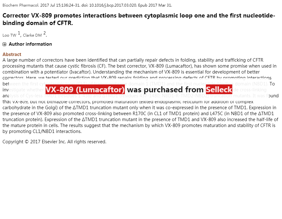 VX-809 (Lumacaftor) | 购买CFTR 调节剂 - Selleck