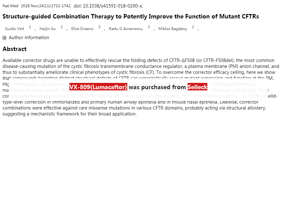 Lumacaftor (VX-809) | 购买CFTR 调节剂 - Selleck